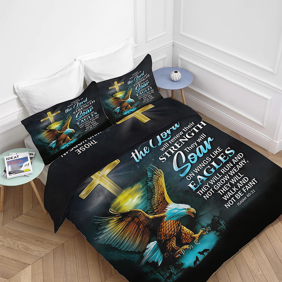 nanen Bald Eagle Christian Comforter Set Eagle Decor Bible Verse Full Bed Duvet Cover Set for Girls Boys Women Adults Teens Eagle Bedding Comforters 3 Piece Bedding Set