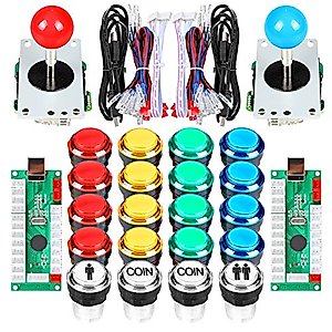 EG STARTS 2 Player Arcade DIY Kit Arcade Joystick + 16x LED Illuminated Arcade Buttons + 2 Player + Coin Buttons for Raspberry Pi 3B Model Project DIY Parts (Mixed Color Kits)