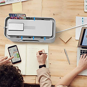 Surge Protector Power Strip with Cable Management Box, 6 Outlets and 2 USB Ports with Switch Control, Flat Plug, 5ft Heavy-Duty Extension Cord, Cord Organizer Box for Home and Office - White