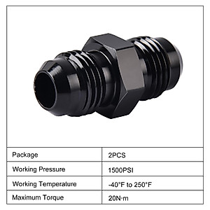 EVIL ENERGY 6AN Male to Male Flare Coupler Union Straight Fuel Hose Adapter Fitting Black 2PCS