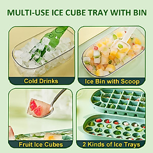Ice Cube Tray for Freezer with Lid and Portable Ice Bin,BPA Free Round Ice Trays,Ice Bucket with Cover&Handle and Ice Scoop,28 Nuggets Ice Mold and 26 Mini Sphere Ice Cubes,Set of 2