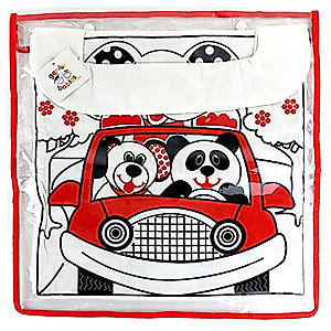 Reversible Car Activity Center Toy for Baby in Black, White and Red, Easy to Attach, with Baby Safe Mirror