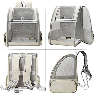 Texsens Pet Backpack Carrier for Small Cats Dogs | Ventilated Design, Safety Straps, Buckle Support, Collapsible | Designed for Travel, Hiking & Outdoor Use (Creamy White)