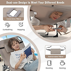 Giantex Tanning Chair, 5-Position Adjustable Beach Chair with Face & Arm Hole, Hand/Shoulder Strap, Removable Pillow, Side Pocket, 400 Lbs Capacity, Sunbathing Chair, Lounge Chair Outdoor (1, Beige)