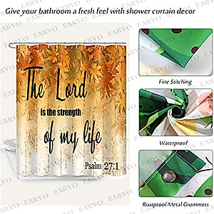 Gold Maple Leaves Shower Curtain Bible Verse Scripture Quotes Bath Curtain Accessories with 12 Hooks Polyester Fabric 66x72 in YLMYEA47