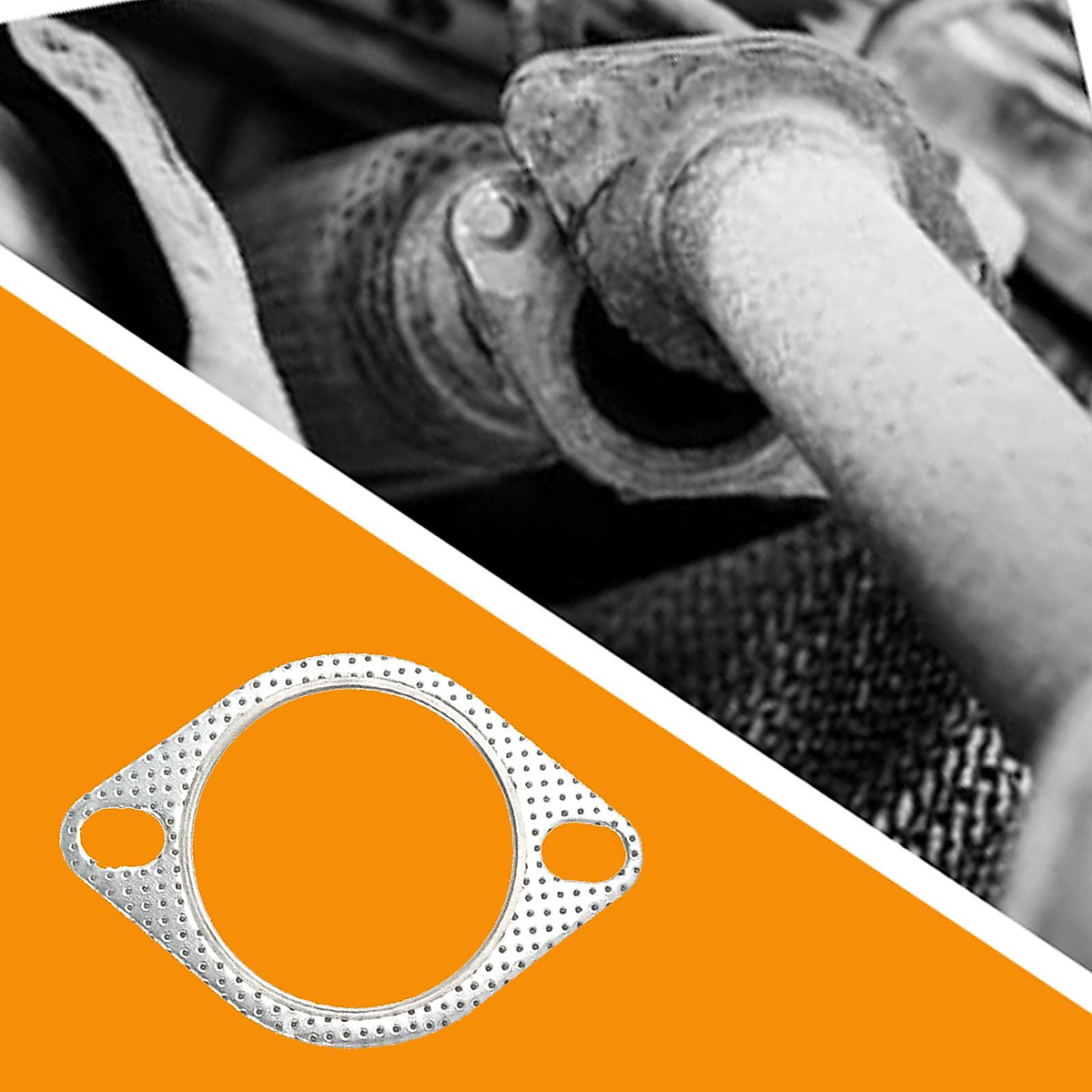 GKmow 2 PCS Car Exhaust Pipe Interface Gasket, Stainless Steel Graphite Composite Plate High Temperature Resistant Muffler Sealing Gasket, Exhaust Manifold Parts, Suitable for Most Models (Silver)