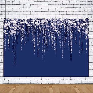 AIBIIN 7x5ft Navy Blue Glitter Backdrop Birthday Party Decorations Silver Sequins Dots Photography Background Wedding Bridal Shower Party Decor for Women Photo Shoot Props Cake Table Banner