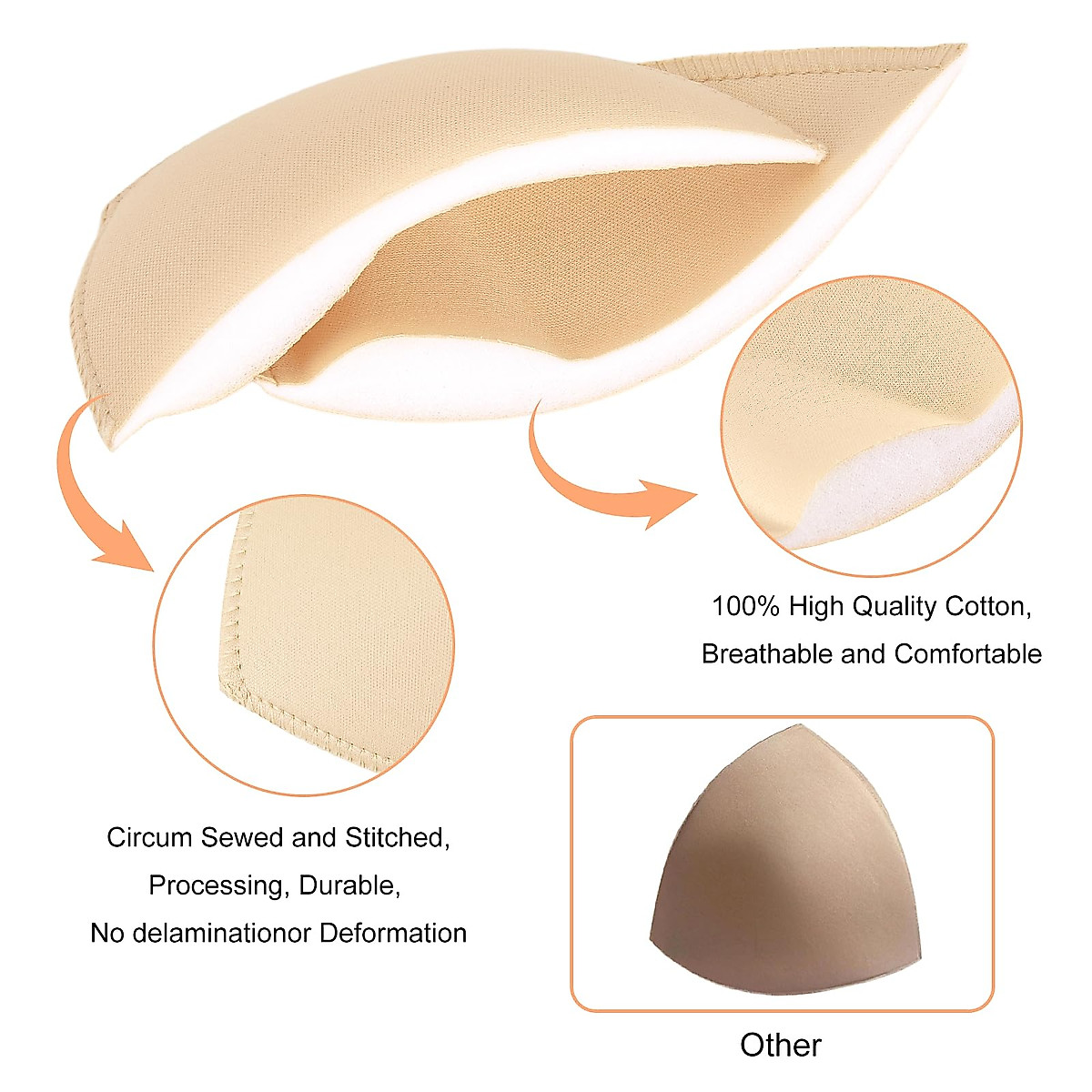 SERMICLE Waterproof Swimsuit Bra Pad Inserts 4 Pairs, Push up Bra Pads Sewn Padded for Bikini Sports Bra A/B or C/D,D/E Cup (A/B Cup, Waterproof Beige)