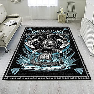 Area Rug-Viking Warrior Rug TQN920R, 5x8 ft. Fluffy Carpets for Bedroom Shaggy Floor Modern Rug Home Decor Mats