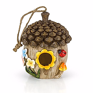 Dawhud Direct Hanging Bird Houses for Outside, Hand-Painted Bird Houses for Outdoors Decorative Birdhouses (Acorn Cottage) Patio Garden Decorative Pet Cottage Distressed Wooden Birdhouse