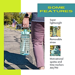 64oz Water Bottle with Straw and Flip-Top Lid- Leak-proof BPA Free Reusable - Motivational Quotes for Outdoor Sports Fitness Gym Yoga Hiking Accessories (Black)