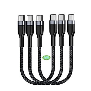 USB C to USB C Cable 1FT 3Pack, 12 inch Short PD 60W Type C Fast Charge Cord Compatible with Samsung Galaxy S21/S21+/S20+ Ultra Note 20, Pixel 4/3 XL, MacBook Air iPad Pro 2020