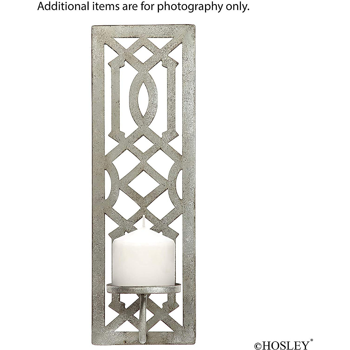 Hosley Set of 2 Iron Wall Pillar Candle Sconce 16.5 Inch High Mid Century Modern Silver. Ideal Gift Wedding Special Occasions Home Office Spa Aromatherapy , Gardens O4