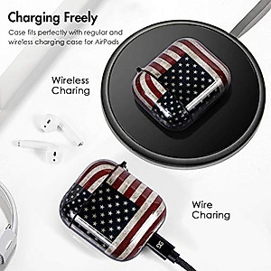 ROLEES Airpods Case,3 in 1 Cute Marble Airpods Accessories Protective Hard Case Cover Portable & Shockproof Women Girls Men with Keychain/Strap/Earhooks for Airpods 2/1 Charging Case (American Flag)