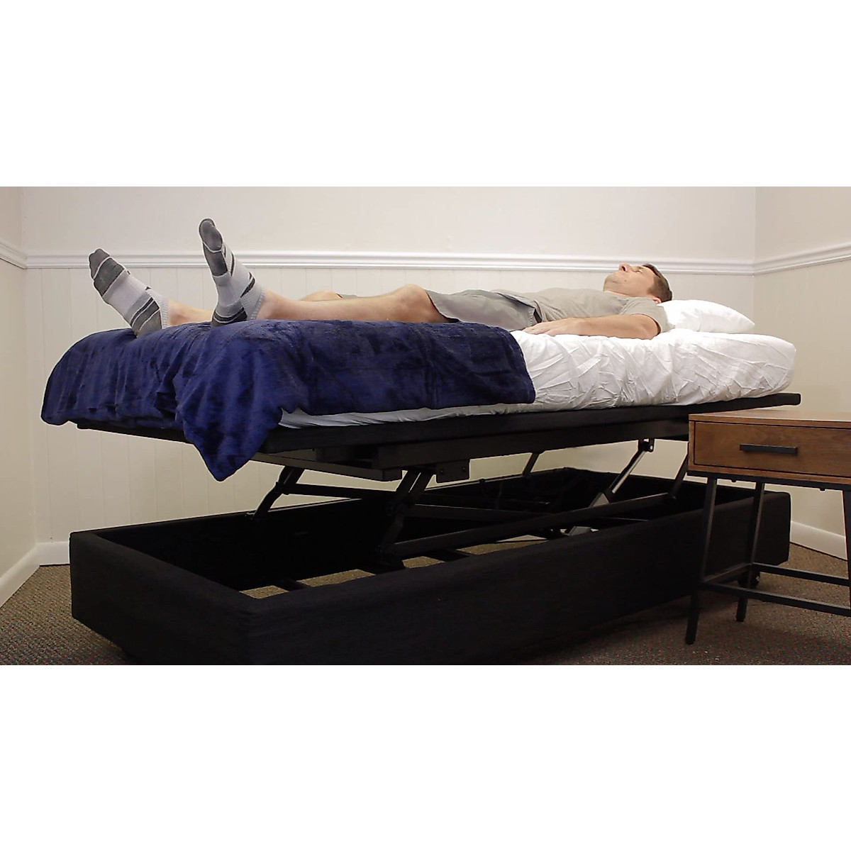 Platinum Health WallHugger Premium Electric Adjustable Bed Base with Variable Height High-Low Positioning and Wall Hugger Feature. Twin XL, includes Free Siderails. (bed base only)
