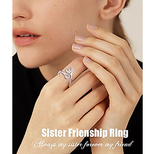 Ladytree Sterling Silver Always My Sister Forever My Friend Double Heart Ring Size 8