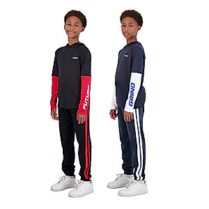 Hind Boys 4-Piece Active Long Sleeve Quick Dry T-Shirt and Athletic Jogger Sweatpant Set Kids Clothes for Sports and Running (Black-Blue, numeric_8)