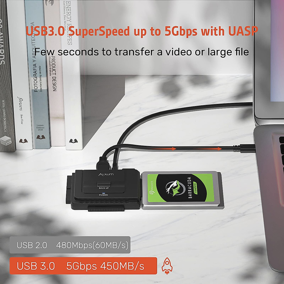 Alxum USB 3.0 to IDE SATA Converter, for Universal 2.5 & 3.5 inches SATA HDD SDD & IDE HDD Drives, Hard Drive Adapter with 12V 2A Power Adapter and USB 3.0 Cable (Type C)
