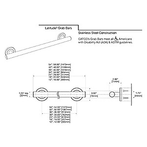Gatco 858MX Latitude II, Grab Bar, 42”, Matte Black/ADA Compliant Wall Mount Stainless Steel 42 Inch Safety Grab Bar for Bathroom