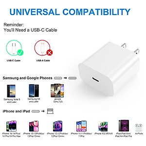JNZMAT iPhone 15 Charger Block USB C Wall Fast Charging PD 20W 2Pack Apple USB-C Power Adapter for iPhone 15/Iphone14 Pro Max/13 Plus/12/11/SE/XR/8/AirPods/iPad Pro/Air/Mini USBC Plug 20 Watt