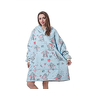 Wearable Blanket Hoodie, Oversized Sherpa Hooded Blanket Sweatshirt Extremely Cozy, Warm, Soft and Fuzzy Hoodie Blanket (Elephant)