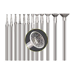 𝐋𝐮𝐨 𝐤𝐞 Bowl Shape Diamond Burr - 3/32'' Shank Diamond Mounted Wire Rounder Bits fits for Rotary Tool Includes Dremel (Pack of 13)