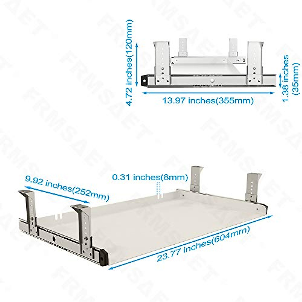 FRMSAET Under Desk Keyboard Tray Heavy-Duty All-Metal Material 20/24/30 inches Platform Computer Drawer Organizer Home Office Kitchen Bedroom Garage Storage Tool - Easy to Install.(24 inches, White)