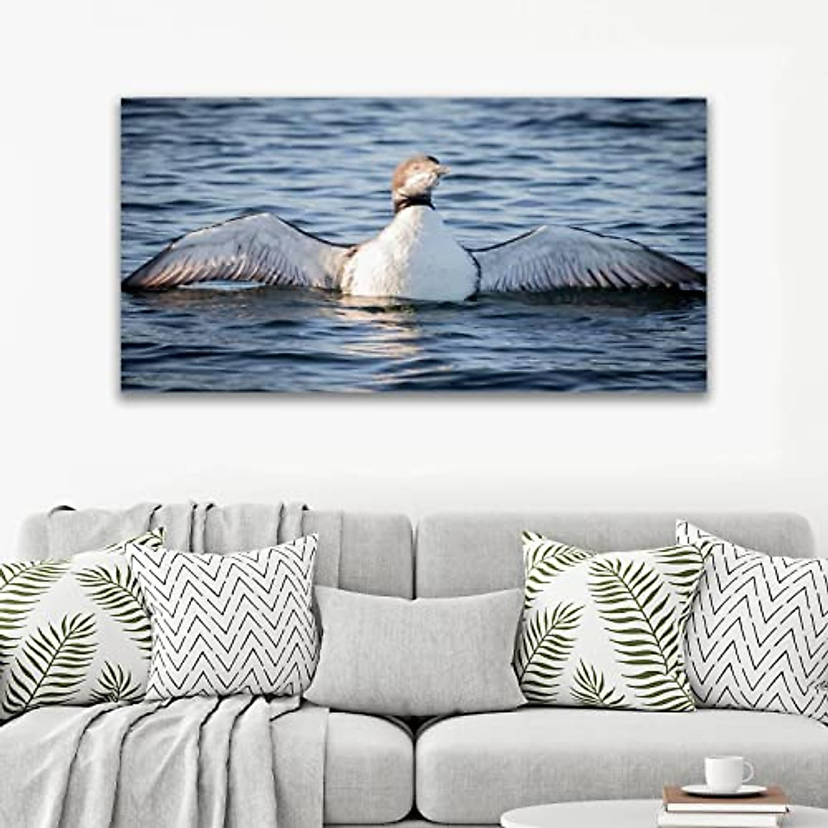 WRHIDBLSWRW Framed Canvas Wall Art Print On Canvas Loon Pictures Posters Artwork for Living Room Bedroom Ready to Hang Wall Decor 20X40