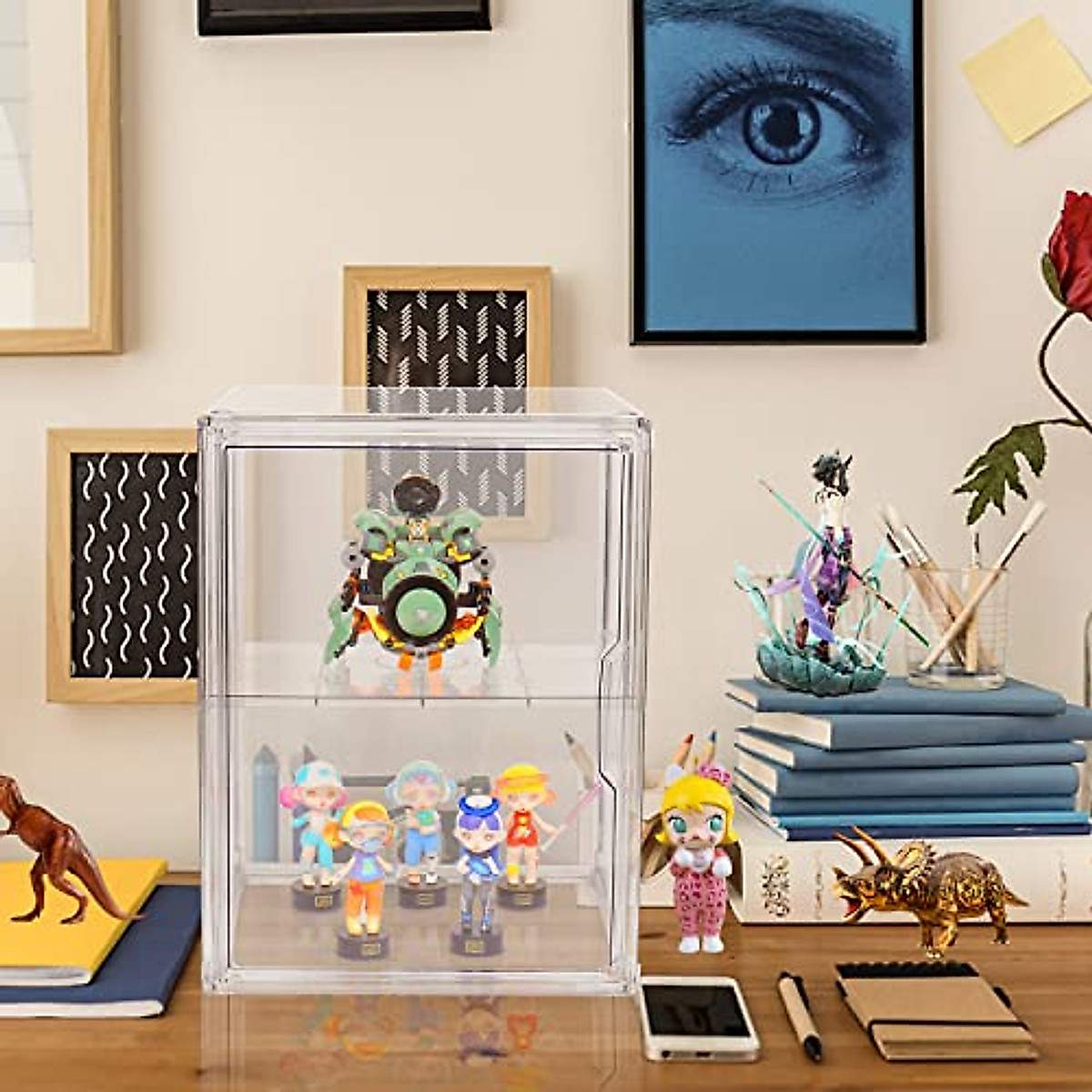 Cutora Clear Handbag Display Case for Closet, Large 2 Layers Plastic Acrylic Purse Storage Organizers, Anti Dust Luxury Stackable Bag Container Box with Magnetic Door for Clutch Cosmetics Makeup