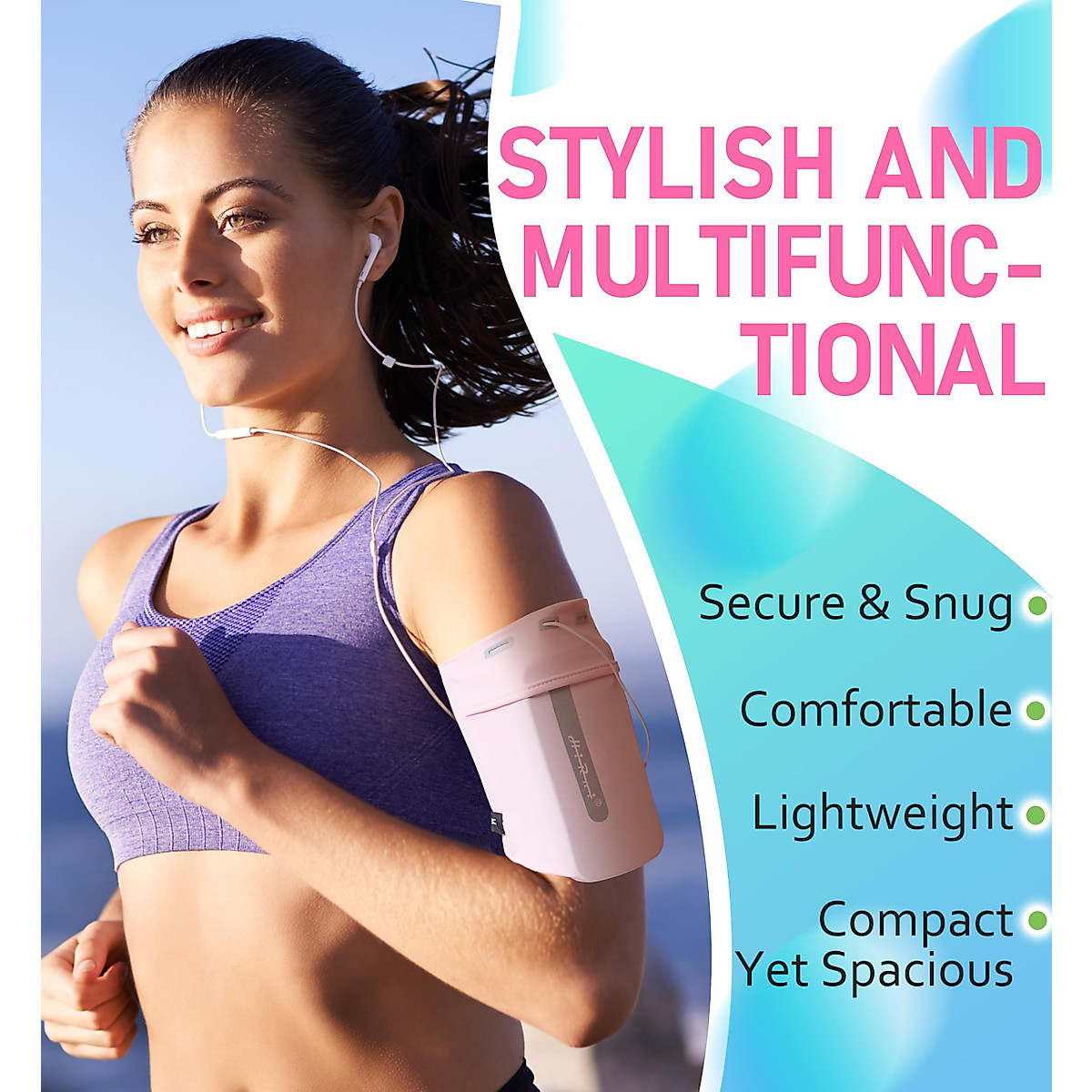 HiRui Running Armband Sleeve Universal Sports Armband Cell Phone Holder Armband for Exercise Workout, Compatible with iPhone 15/14/13/Plus/Pro Samsung Galaxy All Phones (L, Pink)