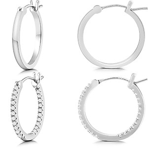 Gacimy Sterling Silver Hoop Earrings for Women, 14K White Gold Plated Hoops with 925 Sterling Silver Post, 20mm White Gold and Cubic Zirconia Medium Hoop Earrings for Women