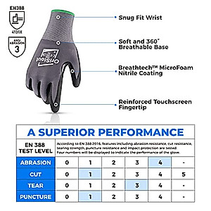 OriStout Work Gloves for Men Women, MicroFoam Nitrile Coated Gloves with Grip, Super Breathable Mechanic Gloves for Construction,Warehouse, DIY (X-Small, 4 Pairs)
