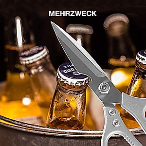 Very Sharp Multi-Purpose Scissors, Heavy Duty Shears, Left and Right Metal handle for kitchen Chicken office Garden (Gold)