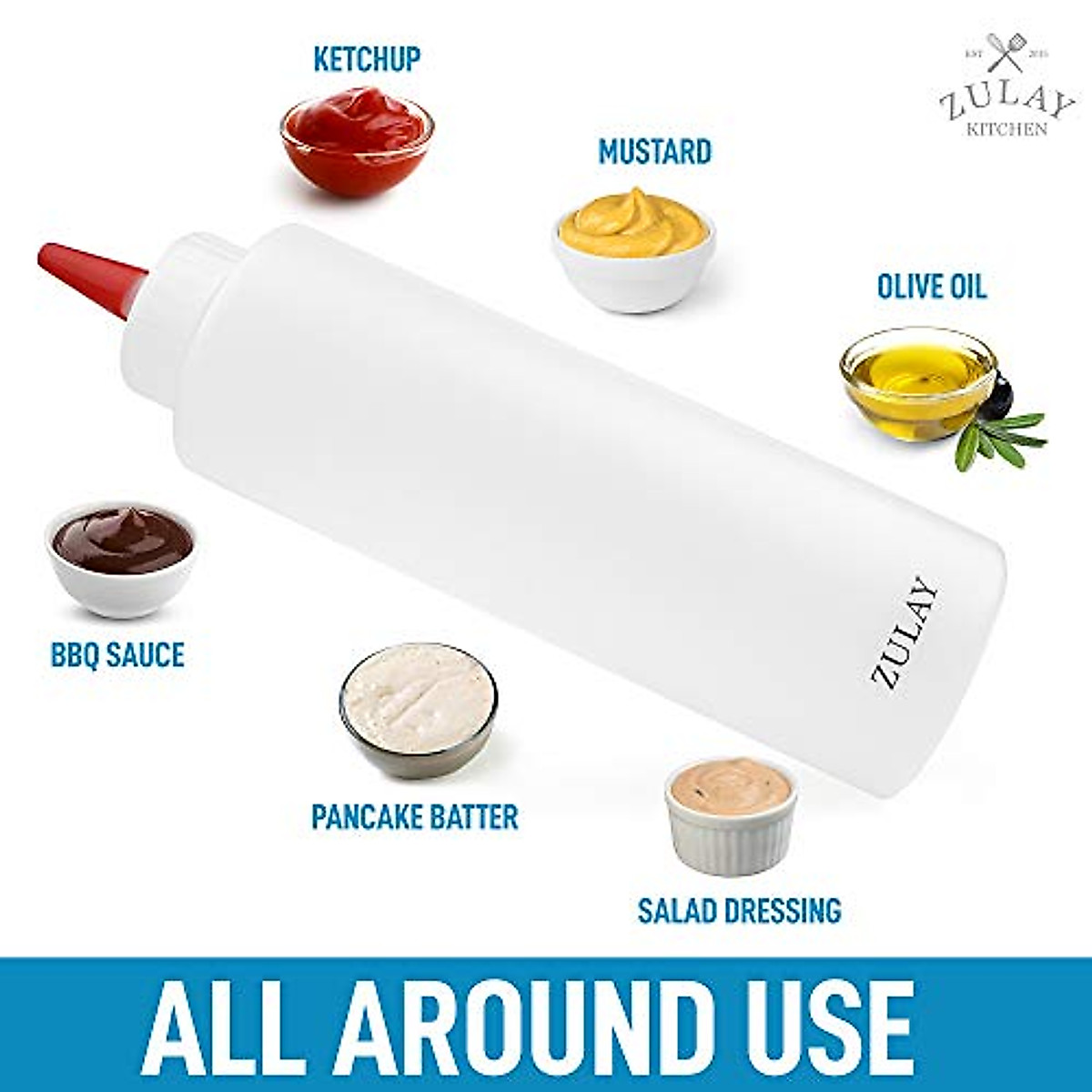 Zulay 2 Pack Condiment Squeeze Bottle - 17oz Plastic Squeeze Bottles With Caps - Sauce Bottle With Wide Mouth & Small Pointed Nozzle for Ketchup, Mustard, Olive Oil, Glue, and More