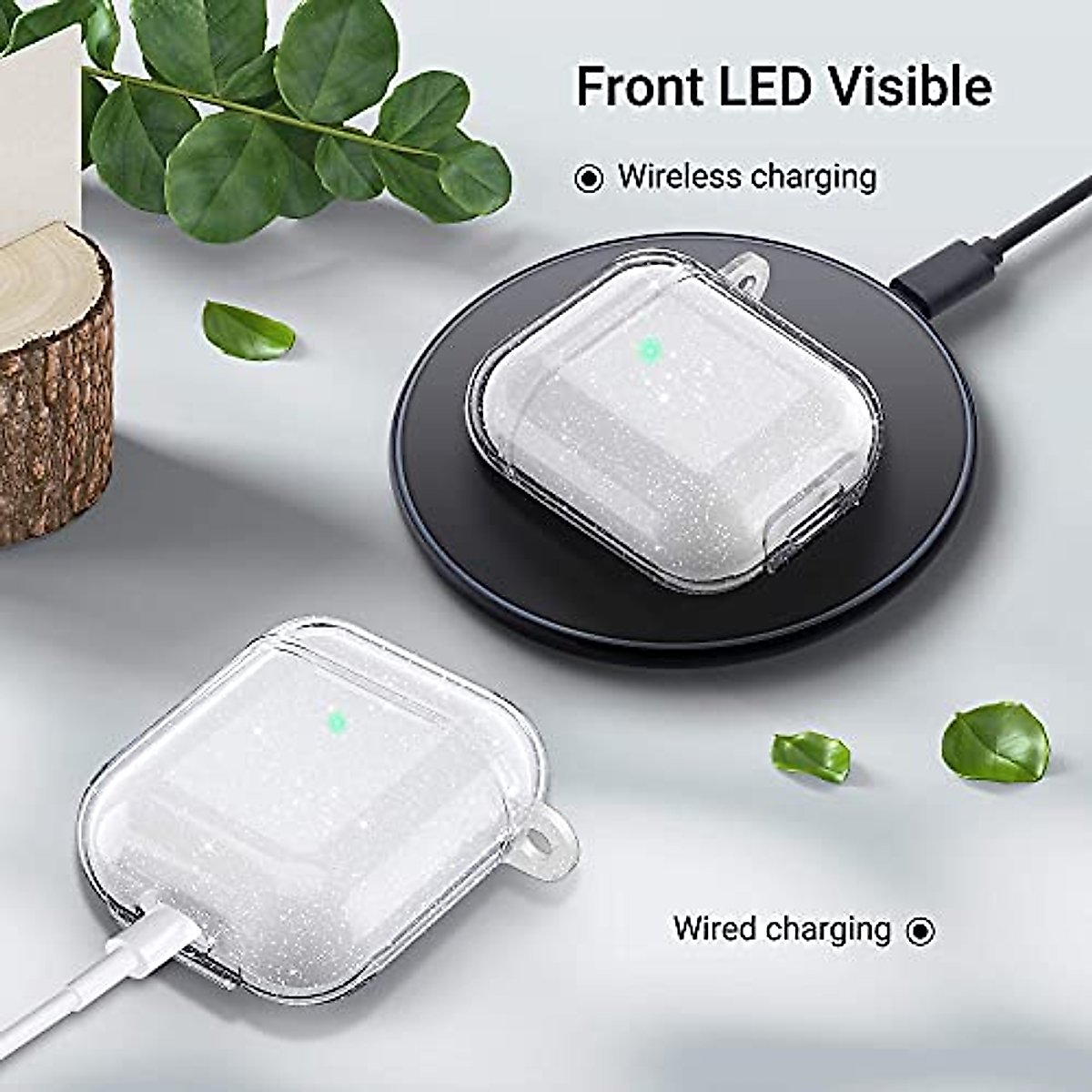 ULAK Compatible with Airpods Case Cover Clear, Designed Protective Cover Soft TPU Transparent Shockproof Case Accessories with Keychain for AirPod 2nd & 1st Generation [Front Led Visible]-Glitter