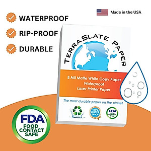 TerraSlate Premium Waterproof Printer Paper, 8 MIL 8.5 x 11 Inches, Durable & Heavy-duty paper (100 Sheets)