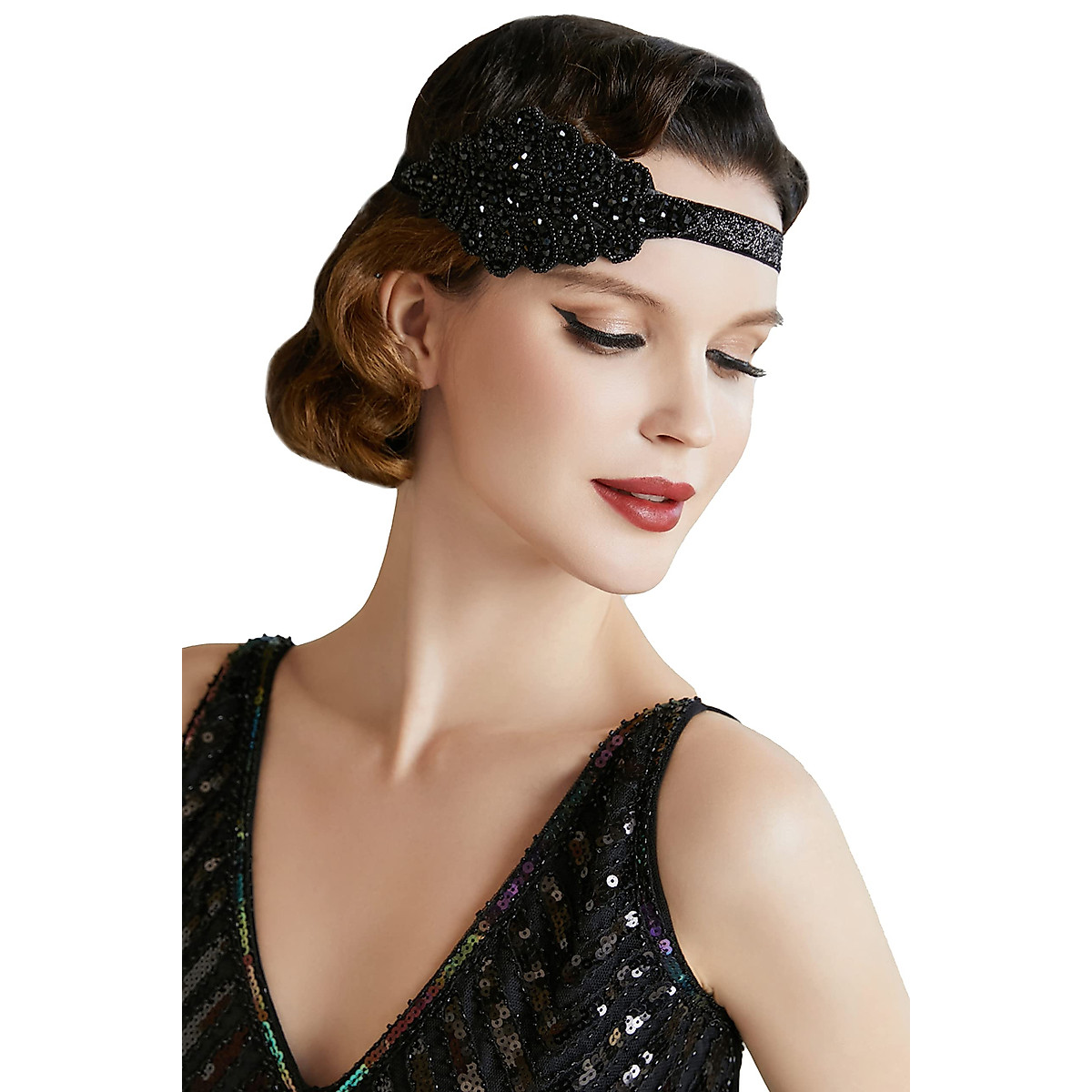 BABEYOND 1920s Flapper Headband Crystal Great Gatsby Headpiece Vintage 20s Flapper Gatsby Accessories (Style-2)