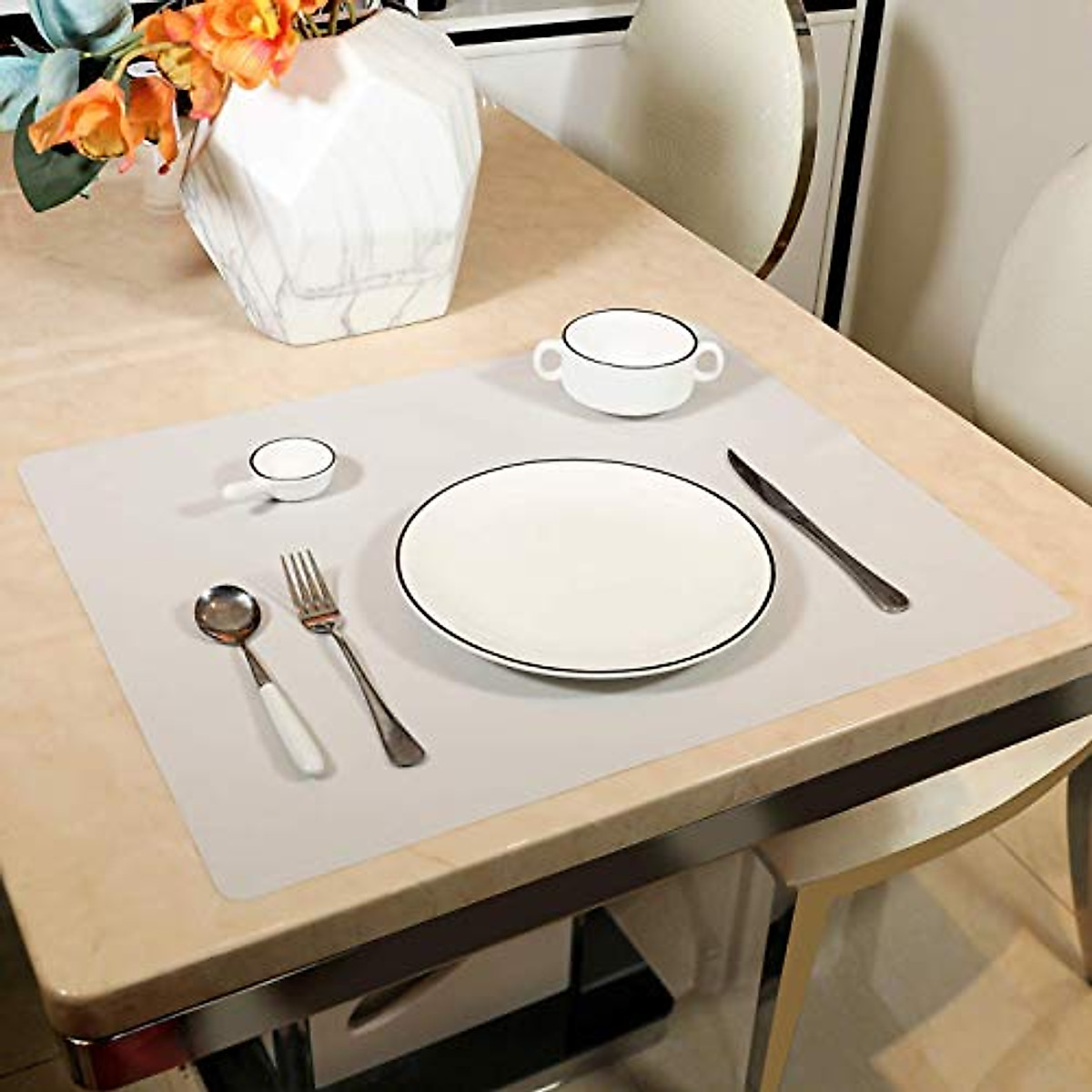 24 X 20inch X-Large Reusable Silicone Table Mat Child Kids Dinner Placemat Desk Countertop Waterproof Protector Heat Insulation Kitchen Pastry Rolling Dough Pad Tool (Grey)