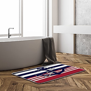 YSATNSFT Nautical Anchor Bath Mat Navy Blue Red White Stripe Creative Ocean Theme Bathroom Bedroom Kitchen Toilet Rug Soft Memory Foam Backing,18x30 Inch