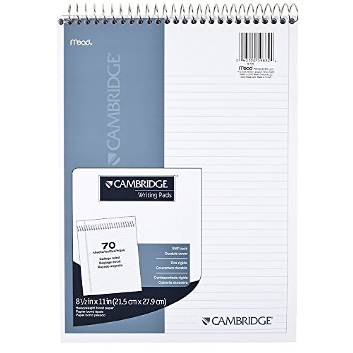 Meadwestvaco 59882 8-1/2" X 11" White Cambridge Stiff Back Wirebound Notebook,2 Pack