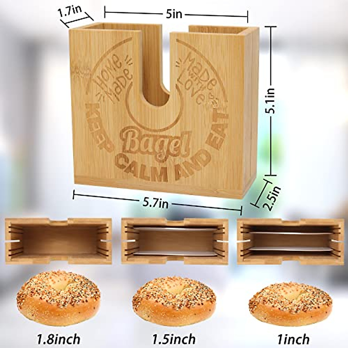 Bagel Slicer for Small and Large Bagels Bamboo Bread Slicer for Homemade Bread Adjustable Bagel Cutter for Muffins Rolls Housewarming Party Gift