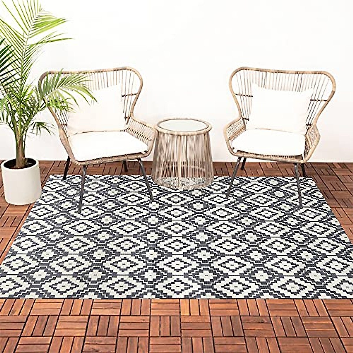 Uphome Indoor Outdoor Rug 3' x 5' Gray Farmhouse Patio Rug Hand Woven Moroccan Cotton Area Rug Modern Boho Geometric Machine Washable Carpet for Entryway Bedroom Living Room