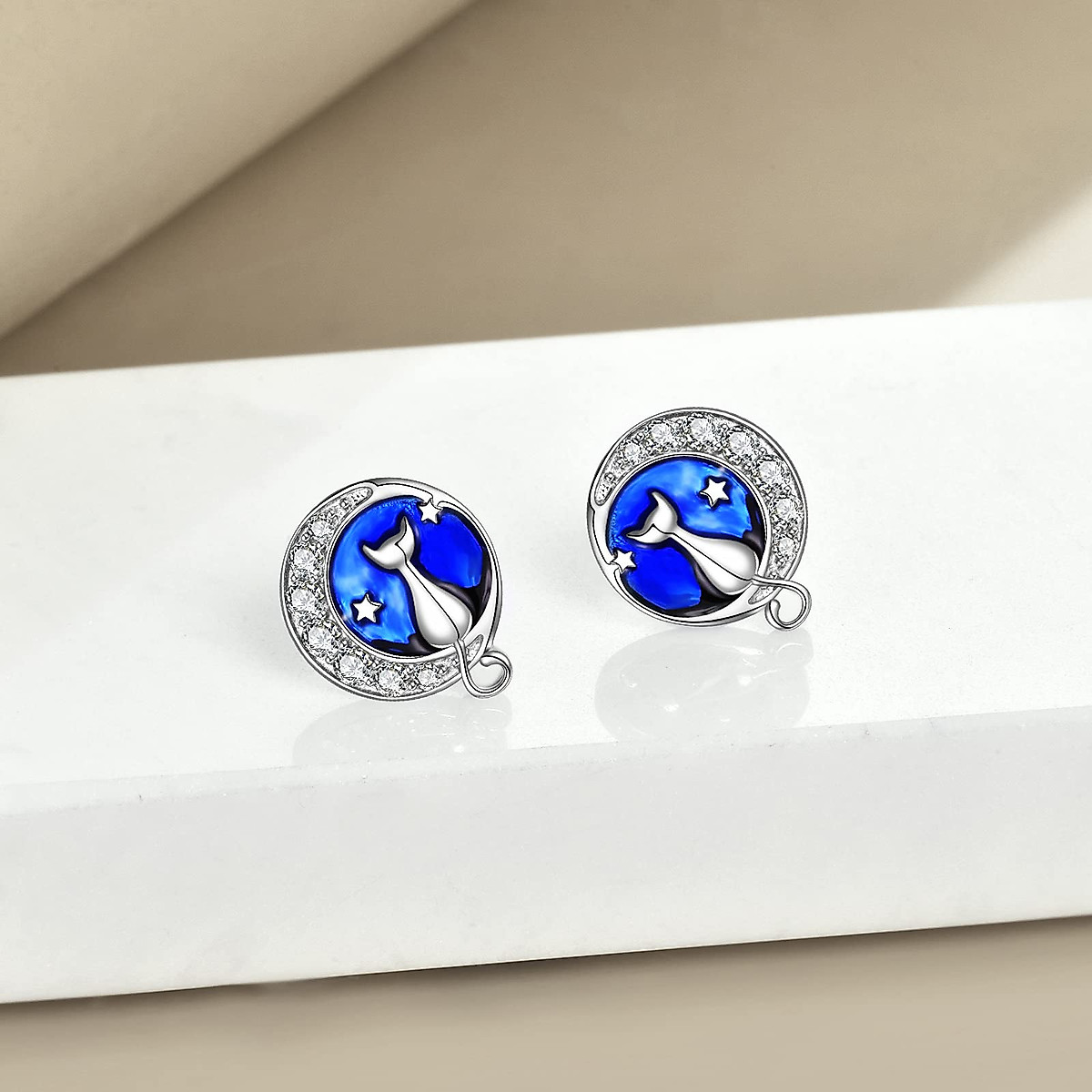 925 Sterling Silver Stud Earrings Hypoallergenic Earrings for Sensitive Ears Cats Gift for Women