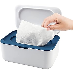 Baby Wipes Dispenser, Baby Wipe Holder, Large Capacity Wipes Dispenser, Wipe Container with Sealing Lids,Non-Slip, Easy Open & Close (Blue))