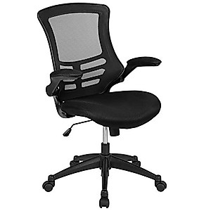 Flash Furniture Set of 4 Mid-Back Swivel Ergonomic Task Office Chairs with Flip-Up Arms, Black Mesh