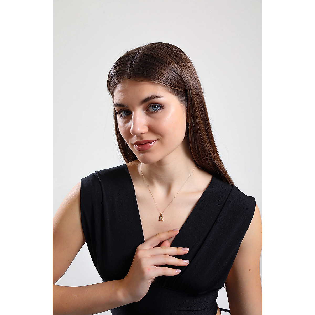 Wish Carat 100% 14k Real Gold Necklace for Women with Zirconia Diamond | Dainty Charm Alphabet Name Letter Initial Necklaces for Women | Pendant Jewelry for Her | Birthday Gifts | 18''