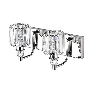 Ralbay Crystal Vanity Lights 2 Lights Modern Crystal Chrome Bathroom Vanity Light for Bathroom Lighting Fixtures Over Mirror