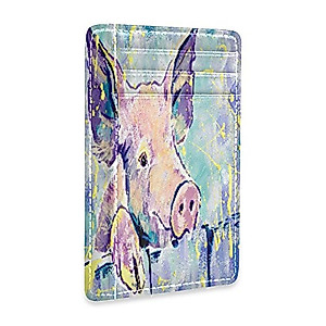 Linomo Thin leather Card Holder and Money Clip Cute Animal Pig Lovely Wallet RFID Blocking for Men & Women