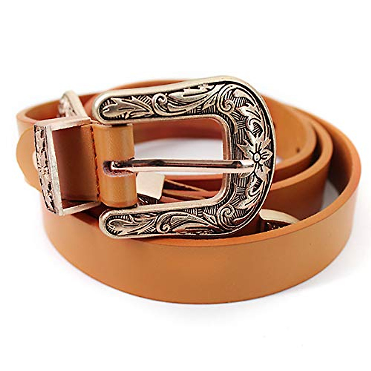 CLARA Women Vintage Western Waist Belt Double Buckle Belt PU Leather Waistband for Jeans Dress (Brown)