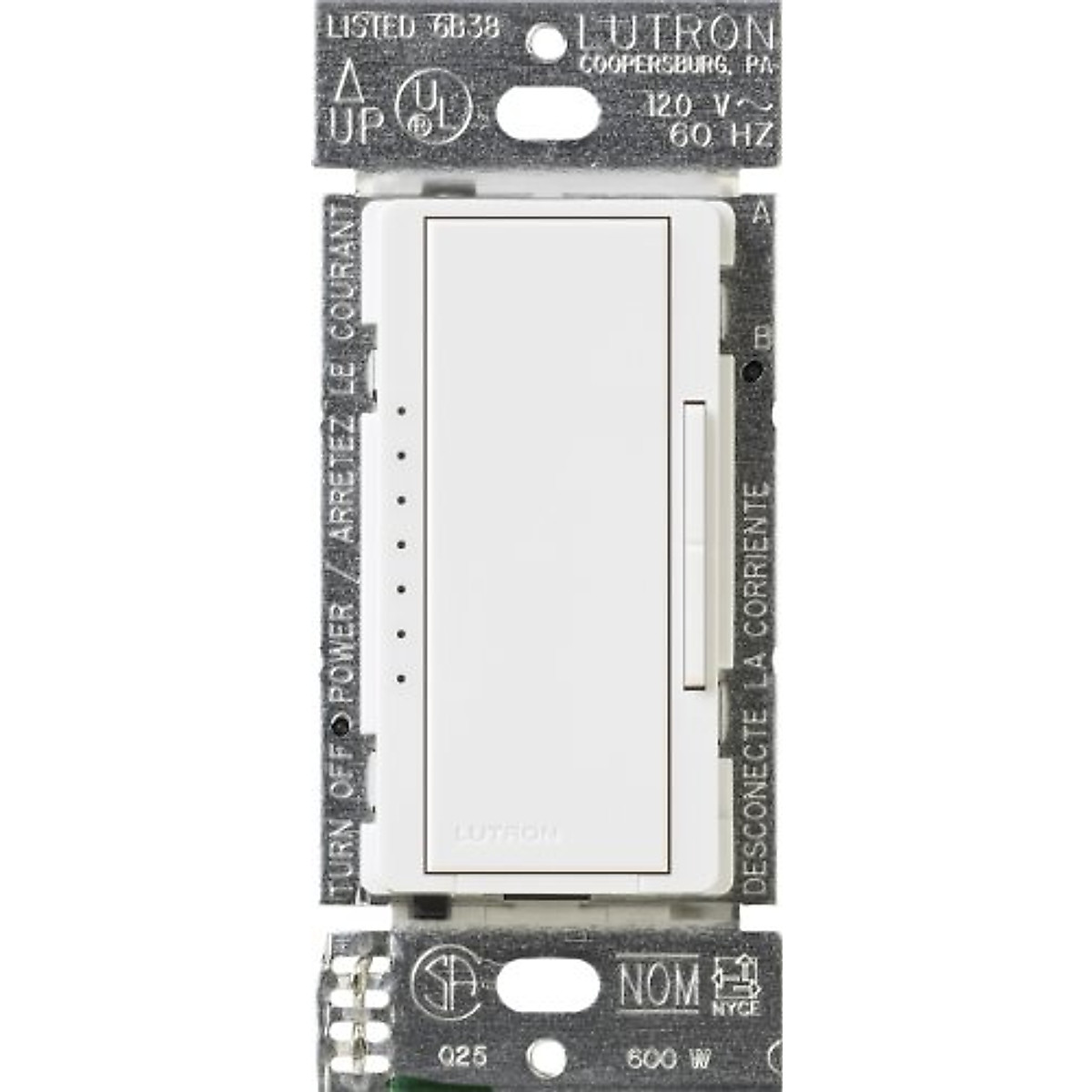 Lutron Maestro Digital Dimmer Switch for Incandescent Bulbs, 600-Watt Single-Pole/Multi-Location, MA-600-WH, White